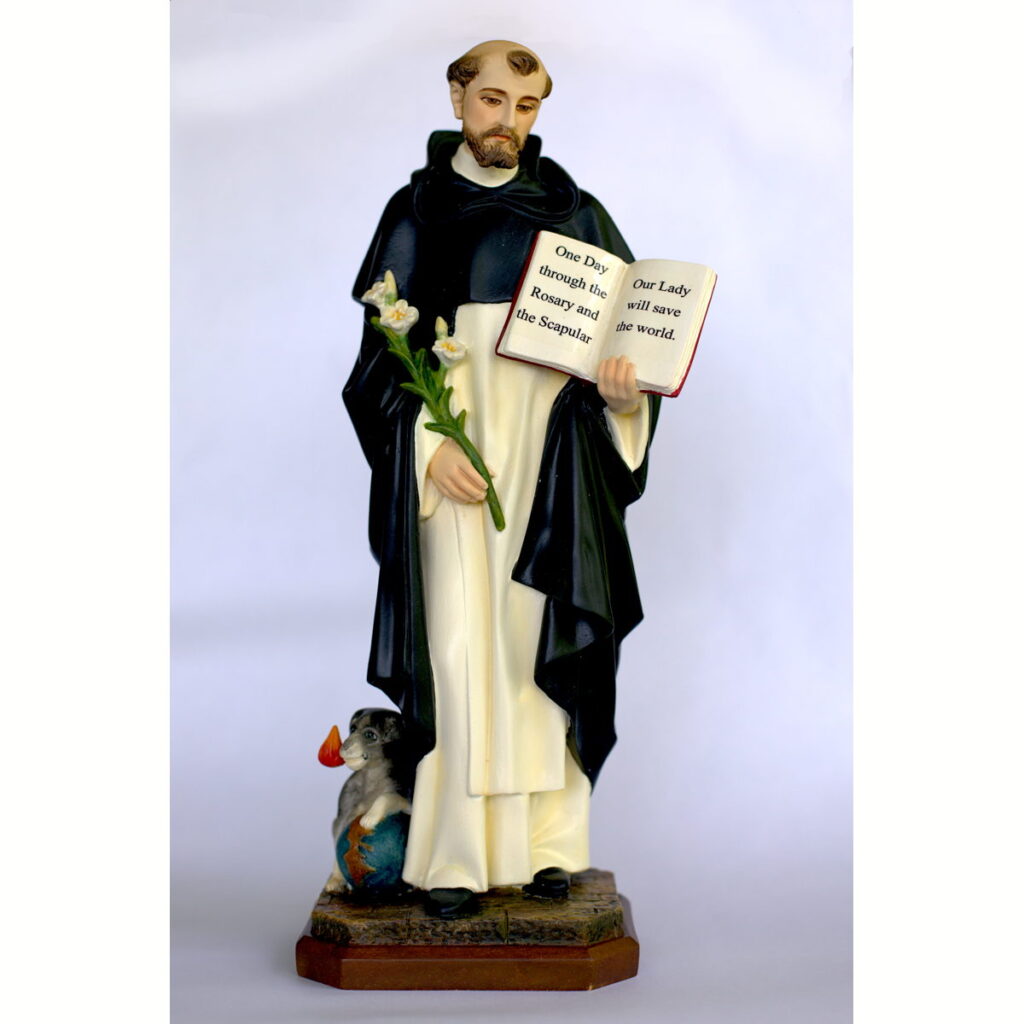 Statue: St. Dominic with Book, Lily & Dog | Dominican Bookstore